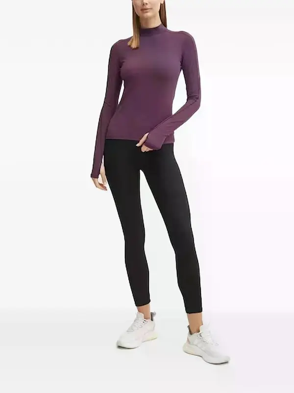 REEBOK Logo Detail Mock Neck Long Sleeve Top - Purple