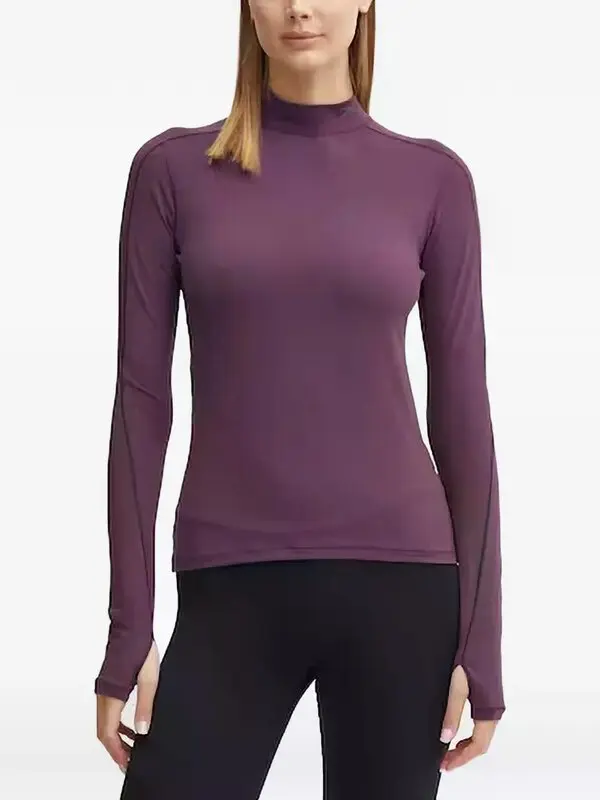REEBOK Logo Detail Mock Neck Long Sleeve Top - Purple