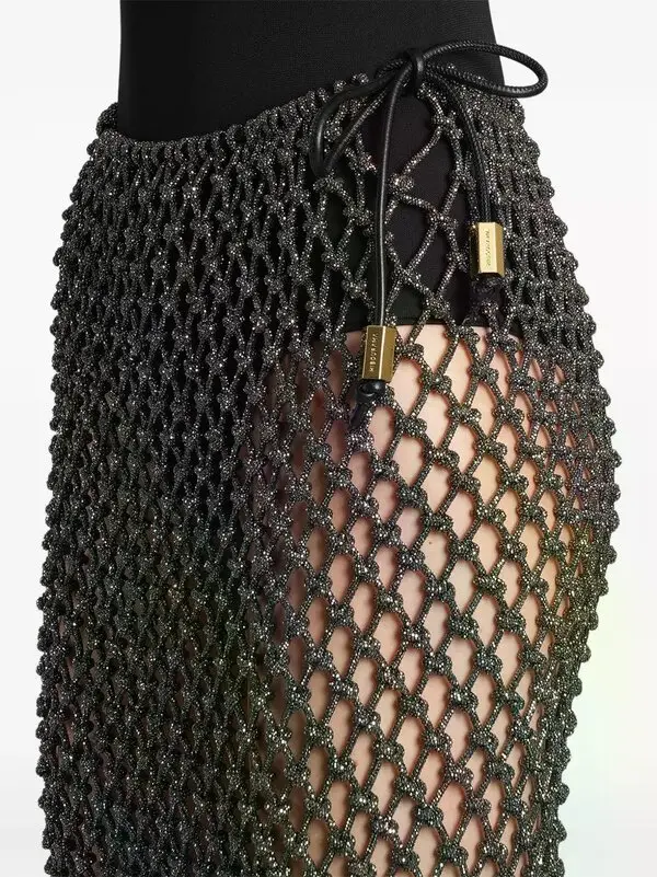 HIBOURAMA Crystal Woven Fringed Midi Skirt