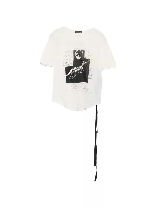 ANN DEMEULEMEESTER Graphic-print Ribbon-detail T-shirt - Neutrals