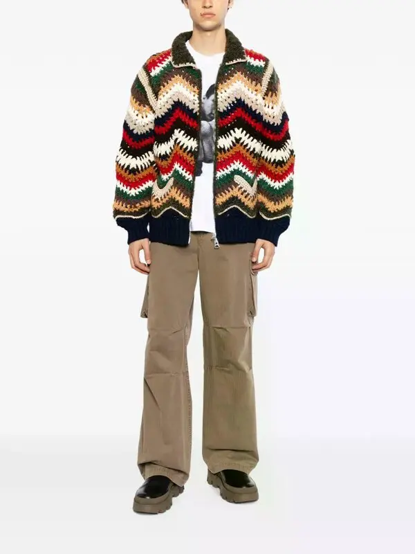 Sacai Mix-crochet Knitted Blouson - Blue