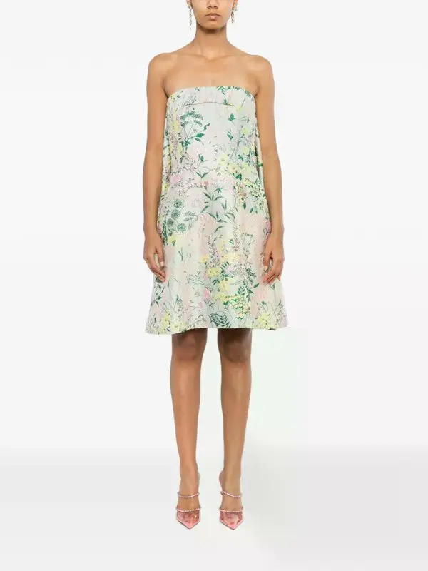 Pamella Roland Strapless Brocade Short Dress