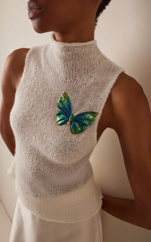 ANABELA CHAN Aurora Butterfly 18k Yellow Gold Multi-stone Brooch
