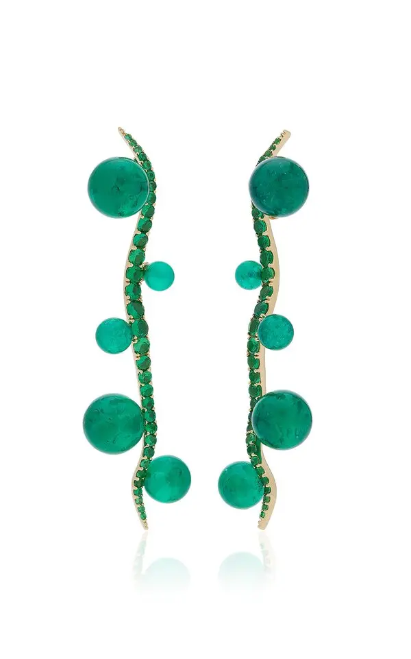 ANABELA CHAN Blades Of Grass 18k Yellow Gold Agate And Emerald Earrings - Green