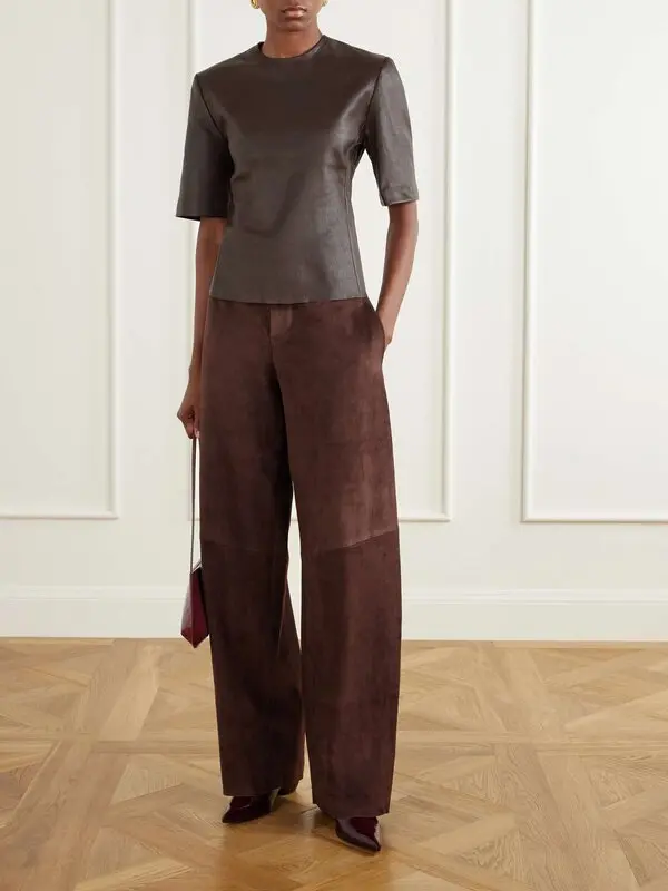 Stouls Valadon Paneled Suede High-waist Wide-leg Pants