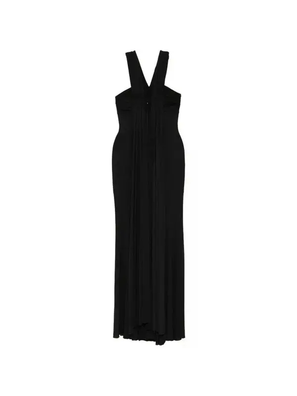 HERVE L. LEROUX Jersey Pleated Fishtail Gown