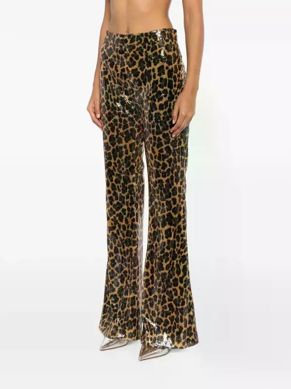 Pamella Roland Sequinned Leopard-print Skinny Flare Pants
