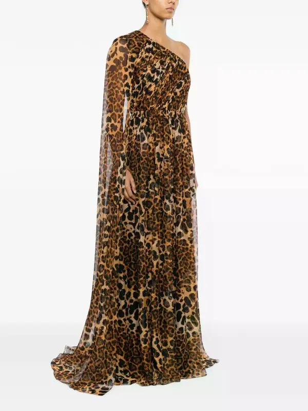 Pamella Roland Leopard Print Flyaway Gown