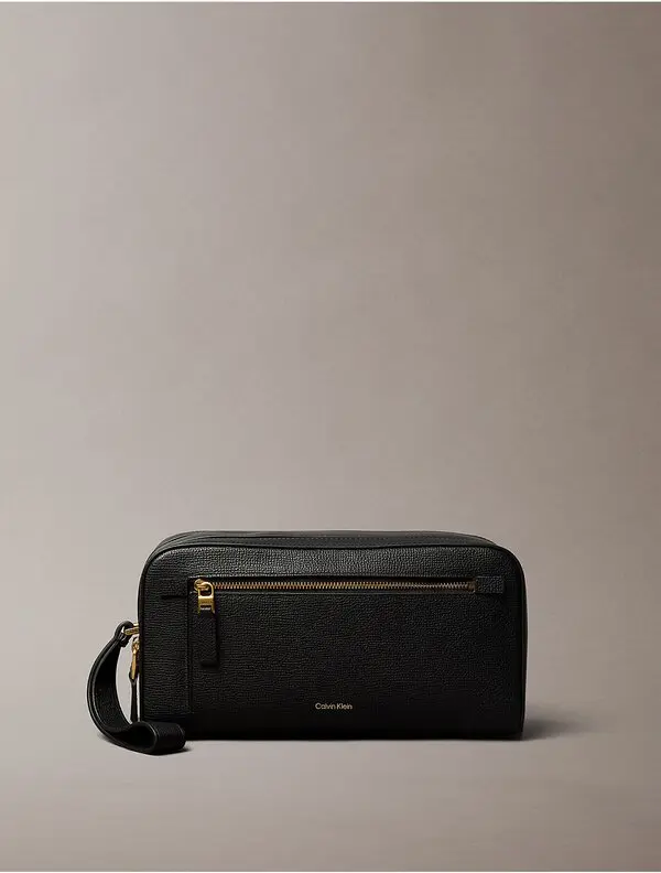 Calvin Klein Premium Leather Dopp Kit - Black