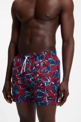 BOSS Swim Trunks With Allover Print - Red