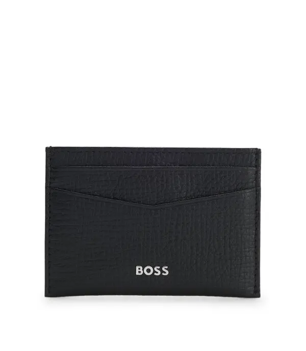 BOSS Grained-leather Card Holder With Polished Logo Lettering