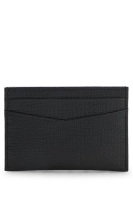 BOSS Grained-leather Card Holder With Polished Logo Lettering