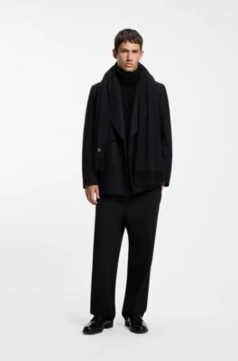 Hugo Fringed Wool-blend Scarf With Stacked Logo