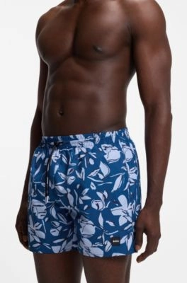 BOSS Swim Trunks With Allover Print - Dark Blue