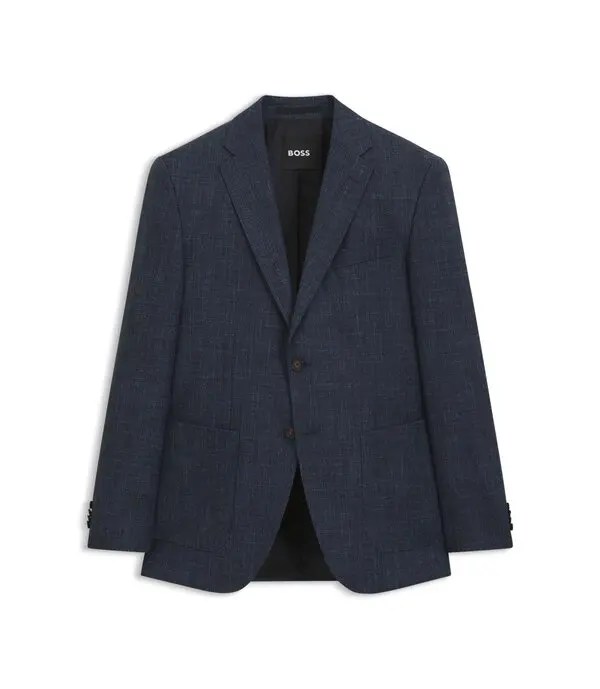 BOSS Regular-fit Suit Jacket In A Patterned Wool Blend - Dark Blue
