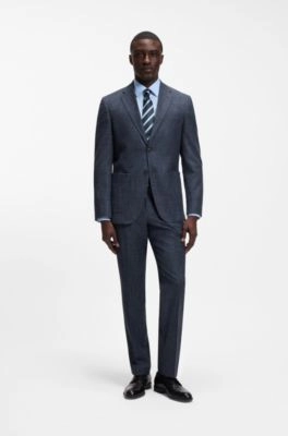 BOSS Regular-fit Suit Jacket In A Patterned Wool Blend - Dark Blue