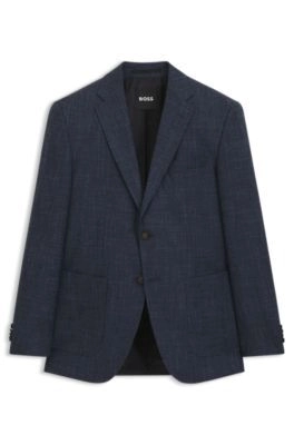 BOSS Regular-fit Suit Jacket In A Patterned Wool Blend - Dark Blue