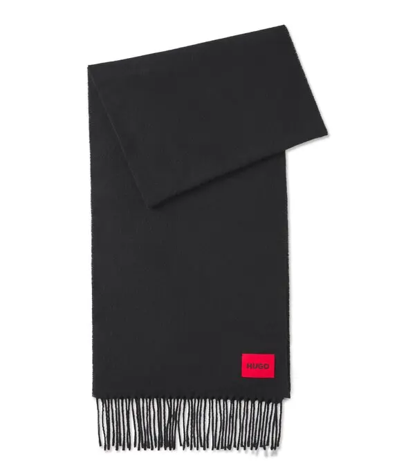 Hugo Versatile Woven Scarf In A Wool Blend - Black