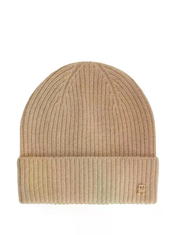 Tommy Hilfiger Ribbed-knit Logo-plaque Beanie Hat - Neutrals