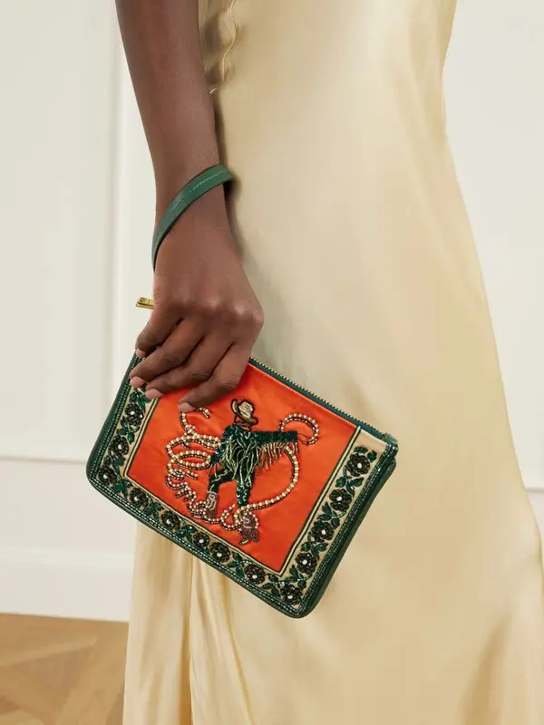 ALEMAIS Ace Embellished Leather-trimmed Satin Clutch