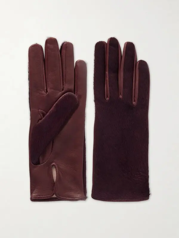 Nour Hammour Calf Hair And Leather Gloves - Burgundy