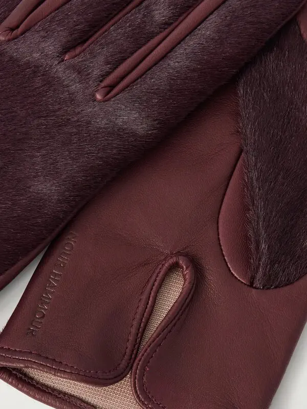 Nour Hammour Calf Hair And Leather Gloves - Burgundy