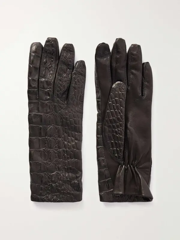 Nour Hammour Croc-effect Leather Gloves - Black