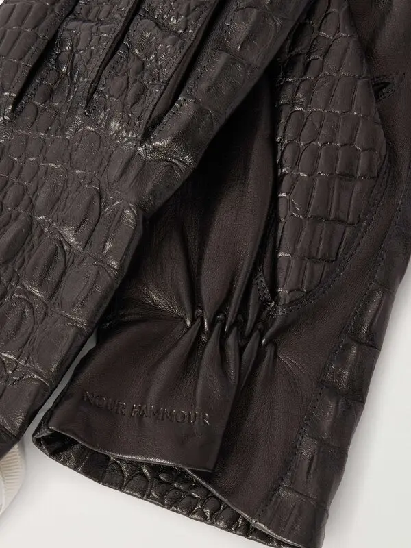 Nour Hammour Croc-effect Leather Gloves