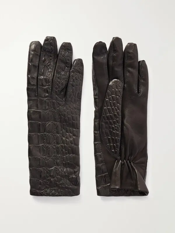 Nour Hammour Croc-effect Leather Gloves - Black