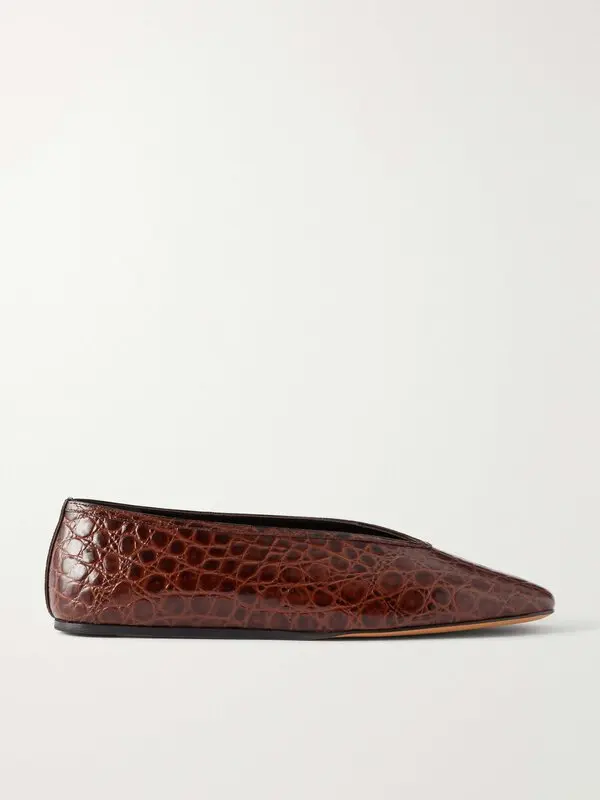 Le Monde Beryl Luna Croc-effect Leather Flats