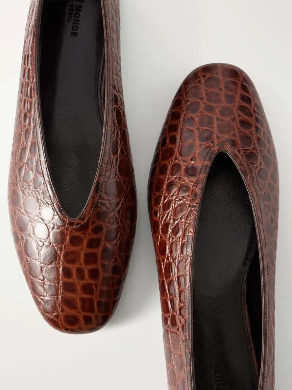 Le Monde Beryl Luna Croc-effect Leather Flats