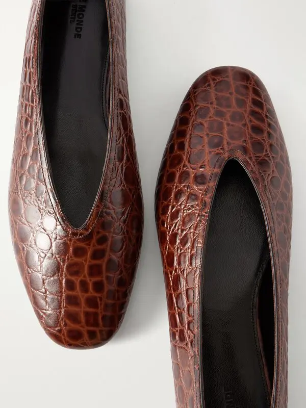 Le Monde Beryl Luna Croc-effect Leather Flats