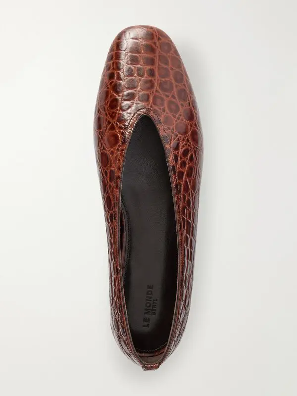 Le Monde Beryl Luna Croc-effect Leather Flats