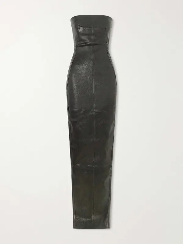 Rick Owens Athena Paneled Leather And Cotton-blend Maxi Dress - Black
