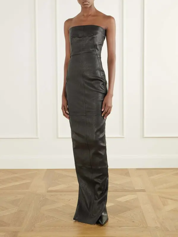 Rick Owens Athena Paneled Leather And Cotton-blend Maxi Dress