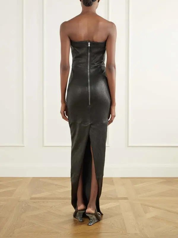 Rick Owens Athena Paneled Leather And Cotton-blend Maxi Dress