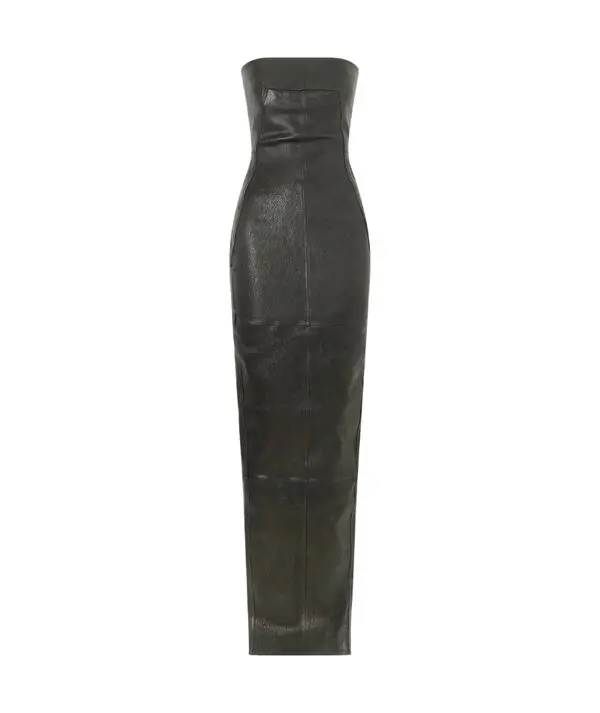 Rick Owens Athena Paneled Leather And Cotton-blend Maxi Dress - Black