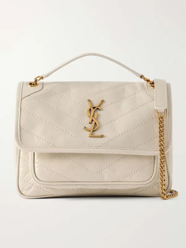 Saint Laurent Baby Niki Matelassé Crinckled-leather Shoulder Bag - White