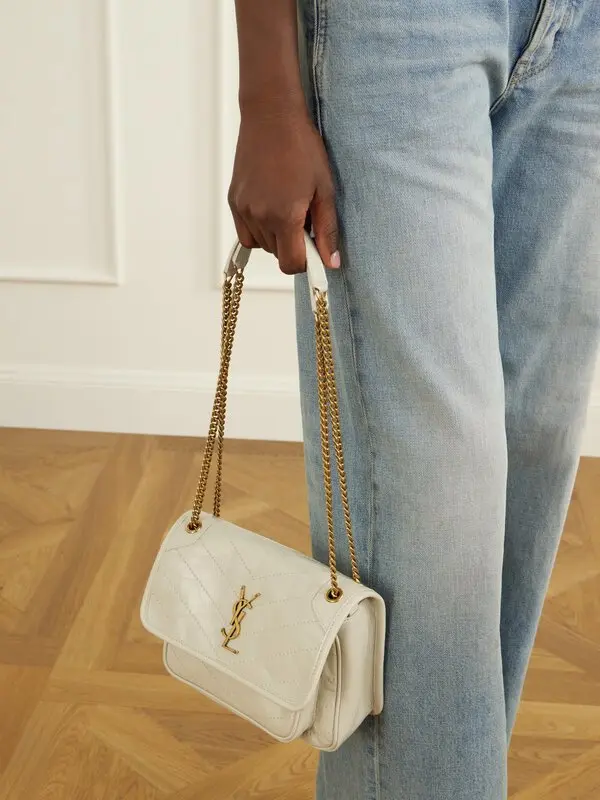Saint Laurent Baby Niki Matelassé Crinkled-leather Shoulder Bag - White