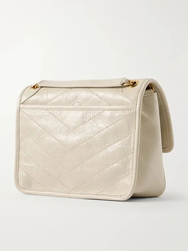 Saint Laurent Baby Niki Matelassé Crinkled-leather Shoulder Bag - White