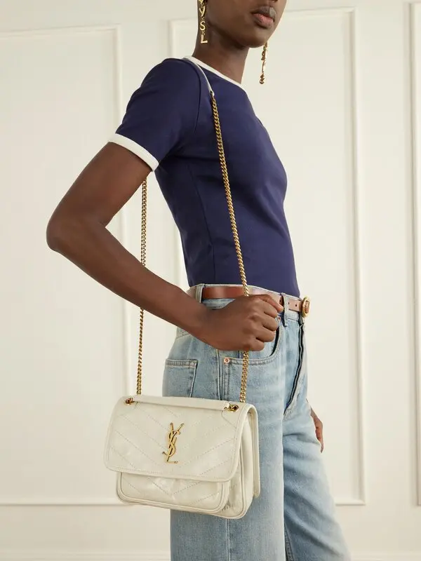 Saint Laurent Baby Niki Matelassé Crinkled-leather Shoulder Bag - White