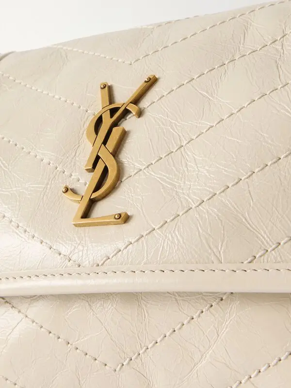 Saint Laurent Baby Niki Matelassé Crinkled-leather Shoulder Bag - White