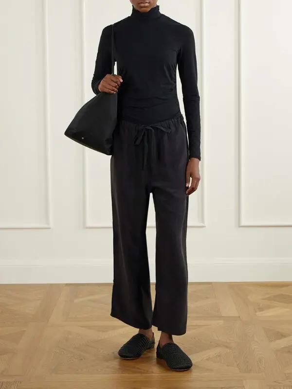 JAMES PERSE Silk-habotai Wide-leg Drawstring Pants