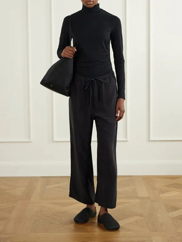 JAMES PERSE Silk-habotai Wide-leg Drawstring Trousers