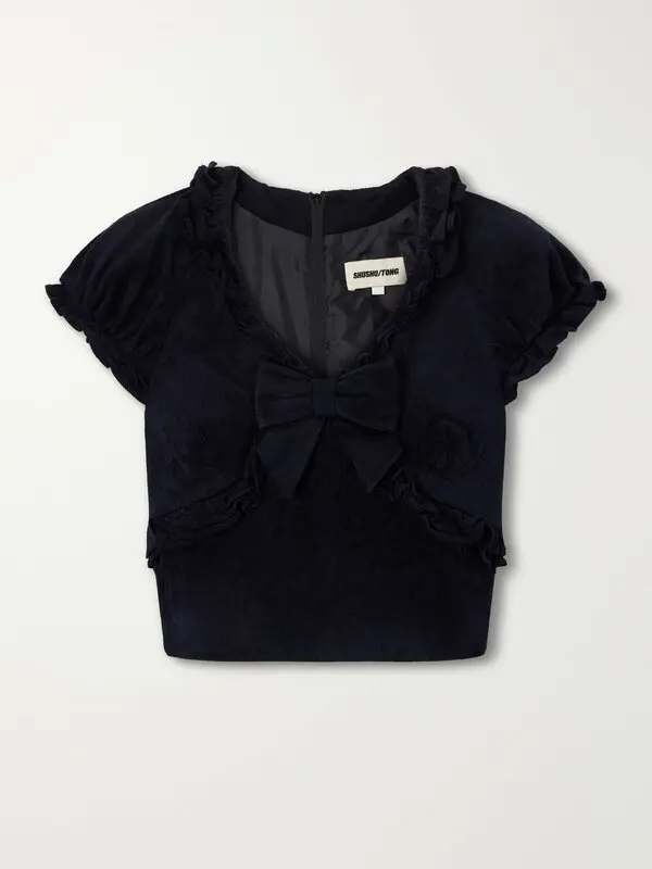 SHUSHU/TONG Crisscross Bow-detailed Ruffled Cropped Top