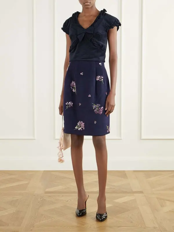 SHUSHU/TONG Crisscross Bow-detailed Ruffled Cropped Top