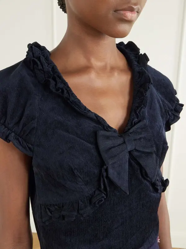 SHUSHU/TONG Crisscross Bow-detailed Ruffled Cropped Top