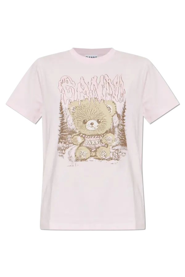 GANNI T-shirt With Colorful Print - Pink