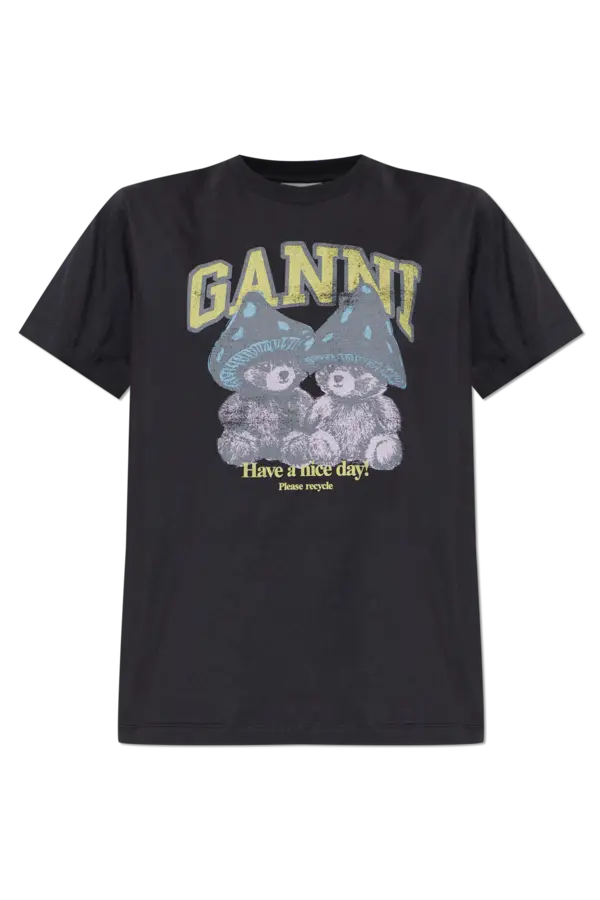 GANNI T-shirt With Colorful Print - Black