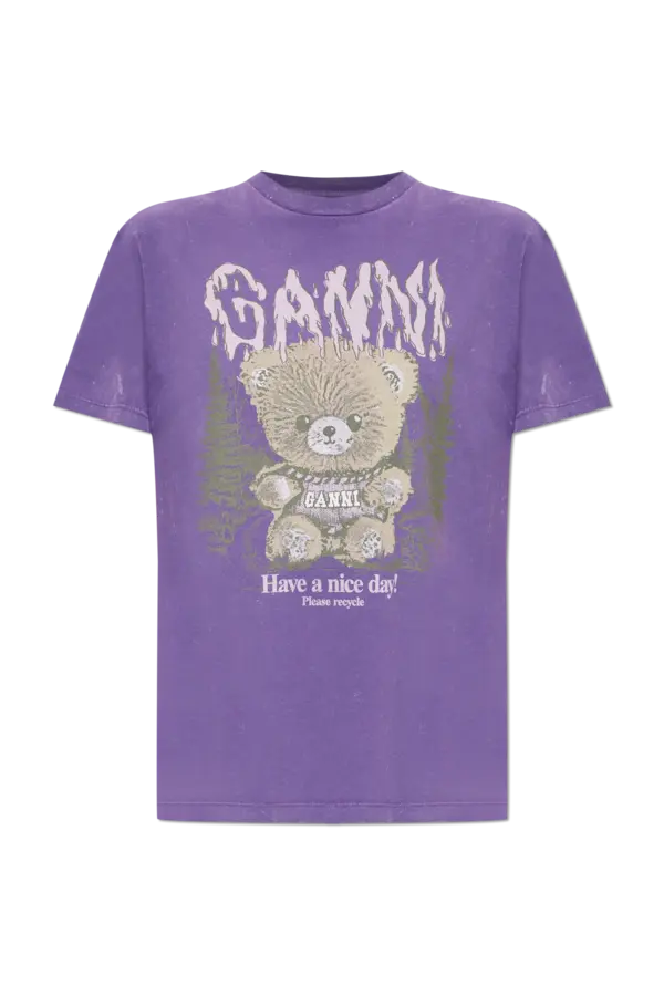 GANNI T-shirt With A Colorful Print - Purple